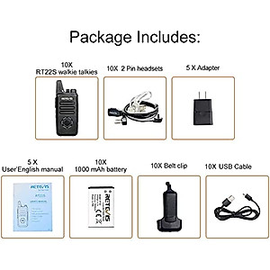 Retevis RT22S 2 Way Radios Walkie Talkies Long Range,Two Way Radios Rechargeable with Earpiece and Mic,Channel Display,Hands Free,for Healthcare Church School Retail Restaurant Automotive(10 Pack)