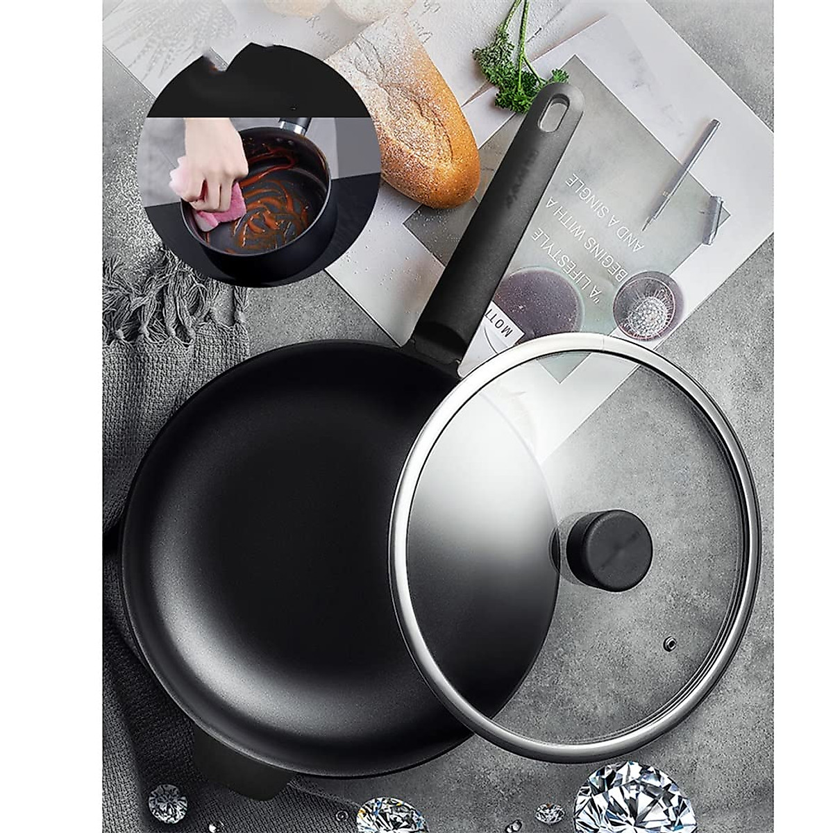 AsiLoP Cookware Set Black Pan with Lid Cutlery Collection Cookware Cutlery Cookware Nonstick Kitchen Supplies (Svart