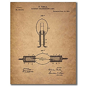 Tesla Patent Wall Art Prints - Set of 6 Vintage (8 inches x 10 inches) Photos