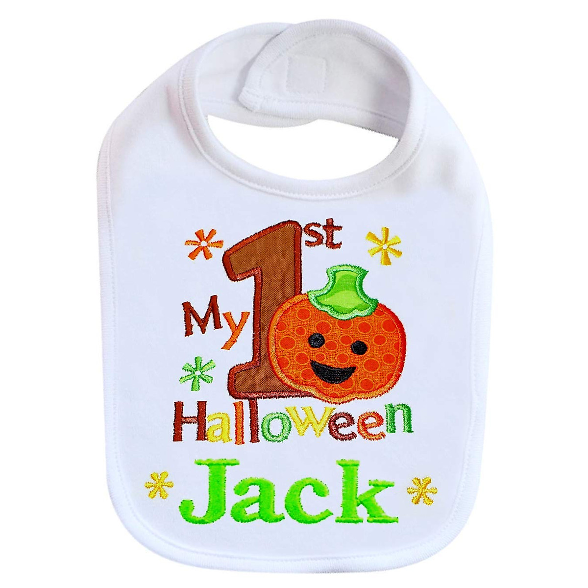Fantasy Kids Designs First Halloween Bib Baby Unisex Bib Personalized with Custom Name (White Bib)