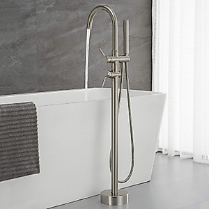 Artiqua Freestanding Tub Filler Bathtub Faucet Brushed Nickel Floor Mounted Faucets with Handheld Shower