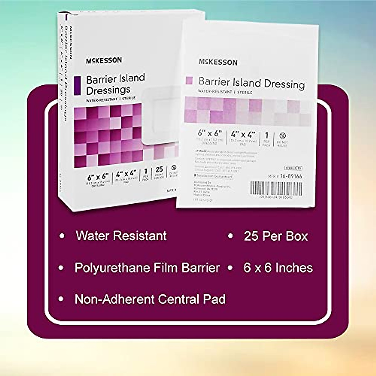 McKesson Barrier Island Dressing, Sterile, Water-Resistant, 6 in x 6 in, 25 Count, 1 Pack