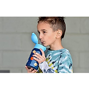 MIRA 15 oz Kids Stainless Steel Water Bottle - Thermos Insulated Flask Keeps Cold - One Touch Straw Lid Cap, Blue - Planets