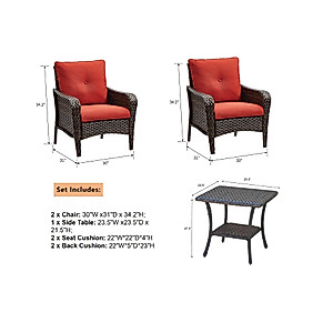 HUMMUH Outdoor Wicker Patio Chairs Set of 2 with Side Table,PE Rattan Bistro Table and Chairs for Yard Backyard Lawn Porch