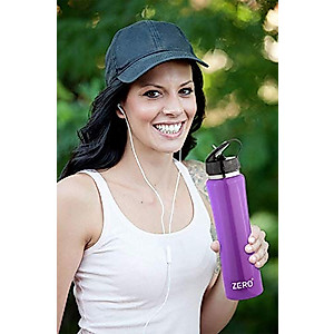 Zero Degree Stainless Steel Water Bottle with Straw and Leak Proof Lid, Vacuum Insulated Double Wall Sport Bottle Keeps Drinks Cold for 12 Hours (18oz Blue)