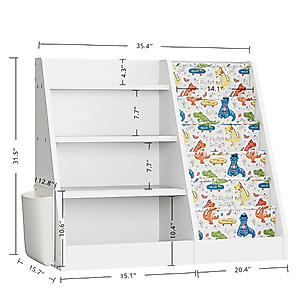 IRONCK Kids Bookshelf and Toy Storage Organizer, 4 Tier Wooden Kids Montessori Bookcase with 6 Layer Sling Shelves, for Kids Room, Bedroom, Playroom, White