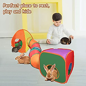 BWOGUE Bunny Tunnels & Tubes Collapsible Rabbit Hideout Tube and Foldable Cubes Playground Small Animal Activity Hideaway for Dwarf Rabbits Bunny Guinea Pigs Kitty