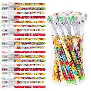 Kolewo4ever 48pcs HB Happy Birthday Pencils Translucent Pencil Multipoint Pencil Multicolor Non- Sharpening Stackable Pencils Pop Up Plastic Pencils Cake,Balloon Printed Birthday Pencils，4 style