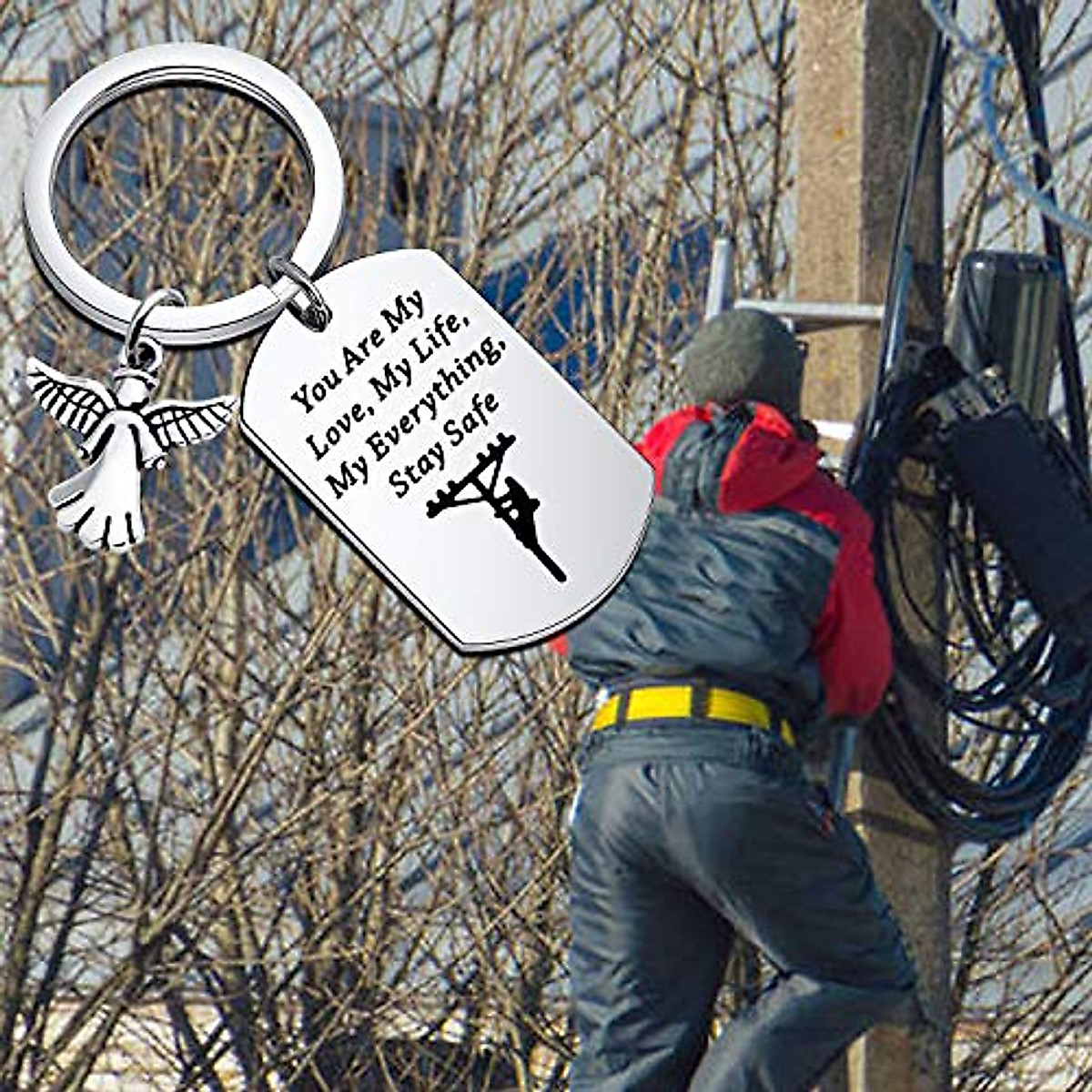 FEELMEM Lineman Prayer Keychain Stay Safe Gift from Lineman Wife Girlfriend Lineworker Electric Cable Lineman Be Safe Gifts
