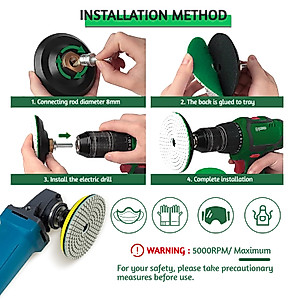 4 Inch Diamond Polishing Pads -11PCS Stone Polishing Kit, 50-3000 Grit with Two Different 5/8’’-11 Backer Pads for Granite, Marble, and Quartz Countertops - Use with Drill, Grinder, and Polisher.