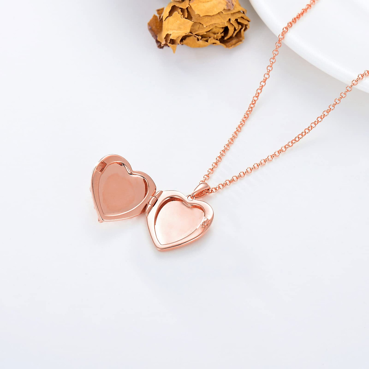 SOULMEET Rose Gold Plated Silver Rose Locket Necklace That Holds 2 Picture, I Love You Forever, 20" (Locket only)