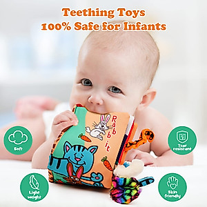 Baby Books 0-6 to 12 Months, 2PC Infant Tummy Time Teething Toys Touch Feel Sensory Crinkle Cloth Soft Book Teether 3-18 Month Early Learning Stroller Bath Shower Toy Gifts for Newborn Babies Girl Boy