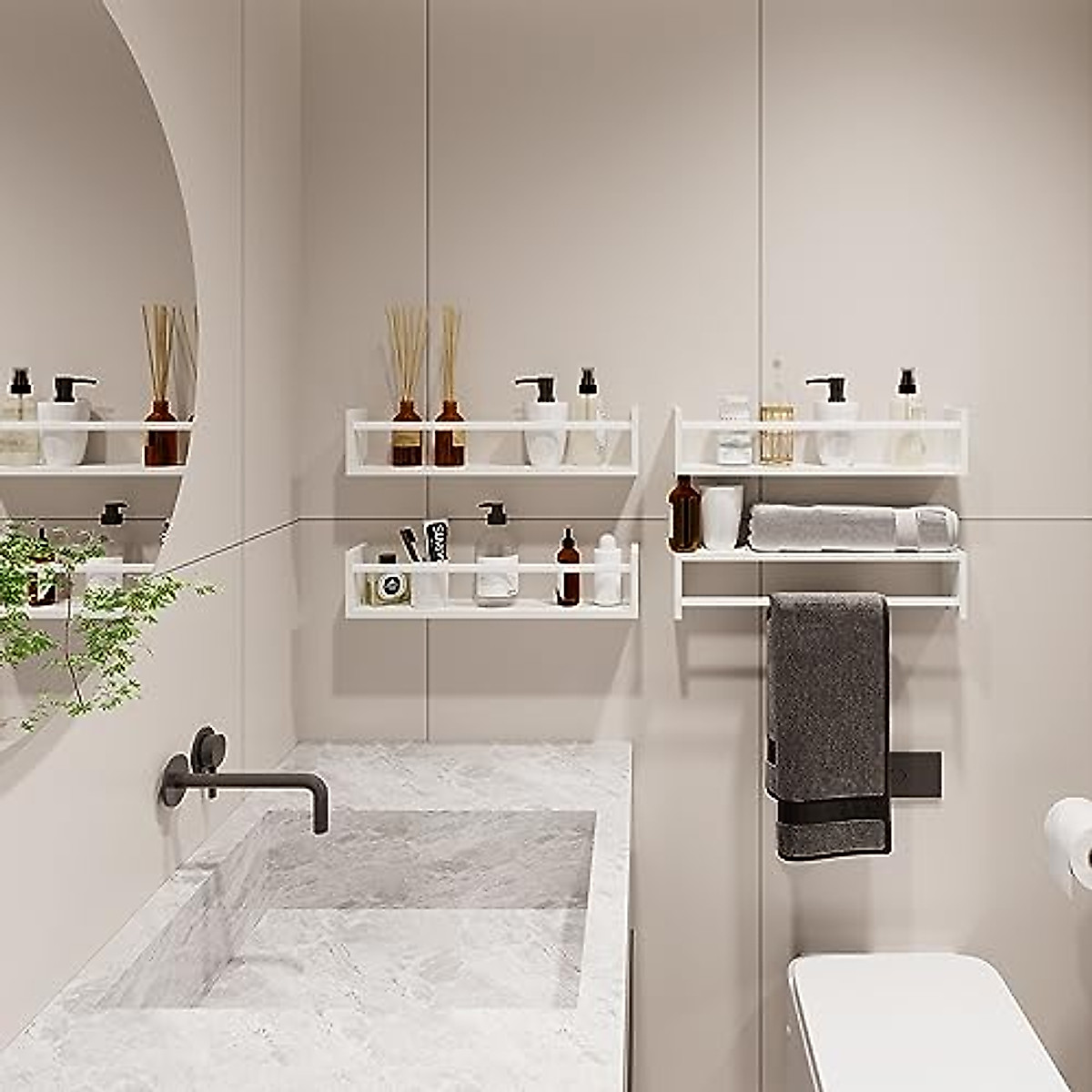 Fixwal Nursery Book Shelves, 16.5 Inch Floating Bookshelves for Nursery Decor & Playroom Decor, Set of 4, Solid Wood Wall Mounted Shelves for Books, Toys and Decor Storage (White)