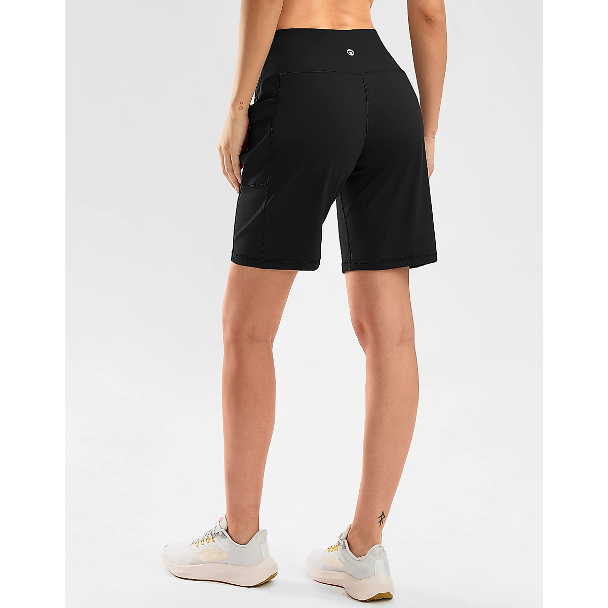 G Gradual Women's High Waisted 9" Bermuda Shorts with Zipper Pockets Athletic Workout Long Shorts for Women Knee Length(Black,M)