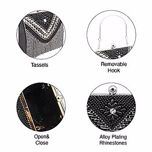 Olixi Rhinestone Evening Clutch Handbag for Women, Sparkly Crystal Luxury Glitter Bag, Bling Sparkling Tassel Fashion Purse with Chain for Wedding Party Prom Cocktail and Formal