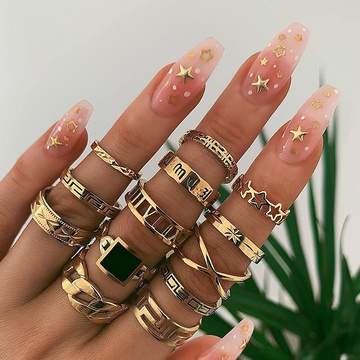 YOOESTORES82 Boho Knuckle Stackable Ring Set for Women,Vintage Gold Silver Rings Set Stacking Rings Set Star Moon Bulk Multiple Pack Midi Finger Rings (B)