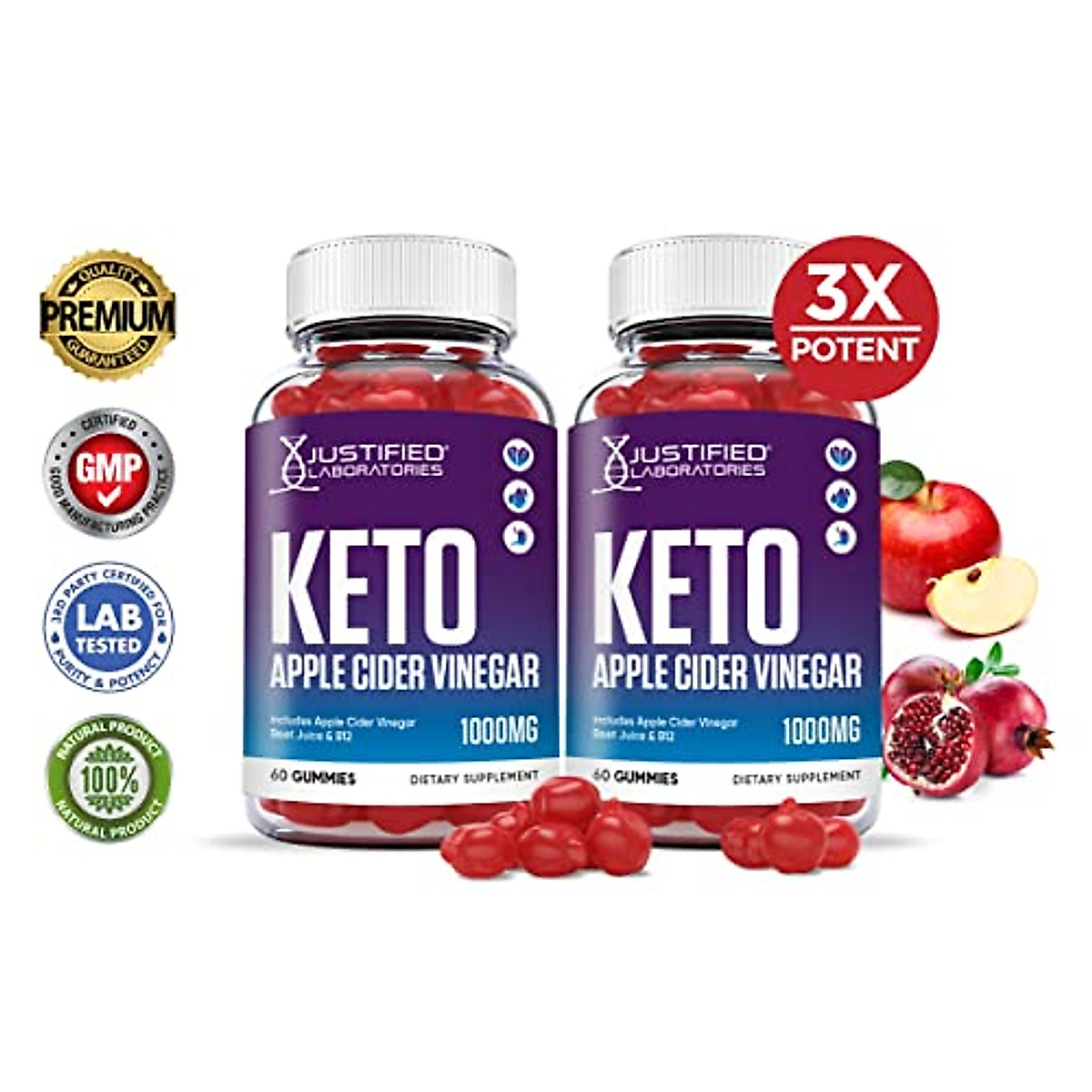 Justified Laboratories (2 Pack) Keto Blast Gummies 1000MG ACV with Pomegranate Juice Beet Root B12 120 Gummys