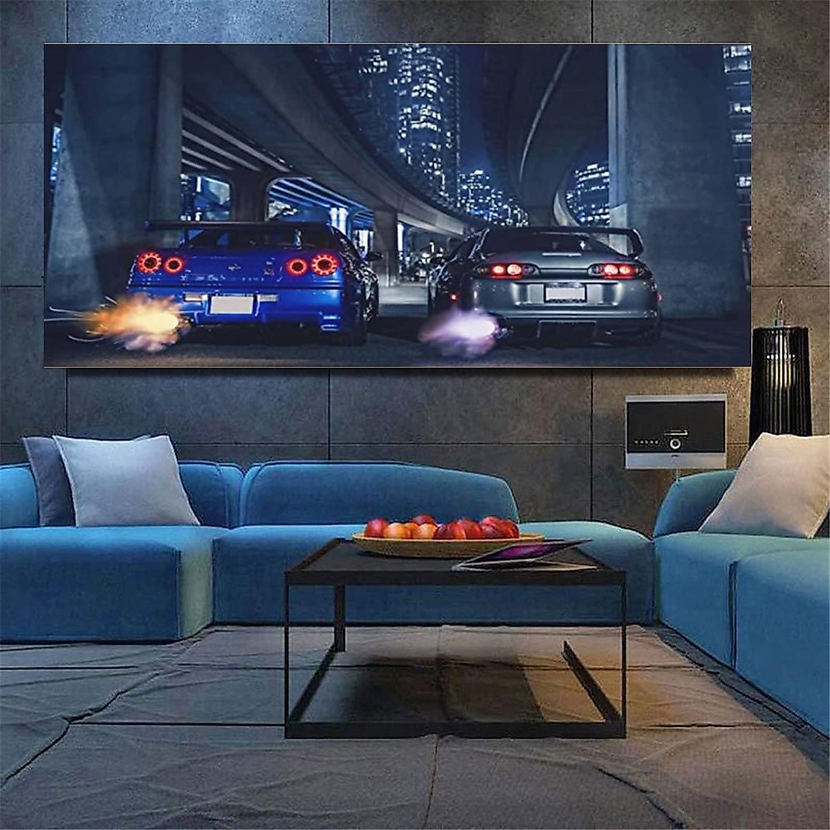 Posters Night Racing Art Poster Nissan Skyline Wall Art Boys Room Cool Poster Canvas Wall Art for Living Room Bedroom Office Kitchen Decor 08x16inch(20x40cm) Unframe-Style
