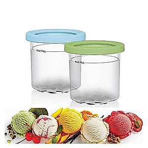 EVANEM 2/4/6PCS Creami Pints, for Ninja Ice Cream Maker Cups,16 OZ Pint Containers Bpa-Free,Dishwasher Safe for NC301 NC300 NC299AM Series Ice Cream Maker,Blue+Green-2PCS