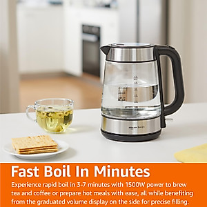 Amazon Basics Electric Glass and Steel Hot Tea Water Kettle, 1.7-Liter