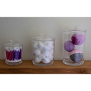 Premium Quality Clear Acrylic Plastic Apothecary Jars with Lids for Bathroom & Kitchen Organization – Containers are Elegant Durable Organizers Great for Q-Tip Cotton Swabs, Food & Candy Storage – BPA -Free – Set of 3 Sizes - 15, 35 & 45 oz