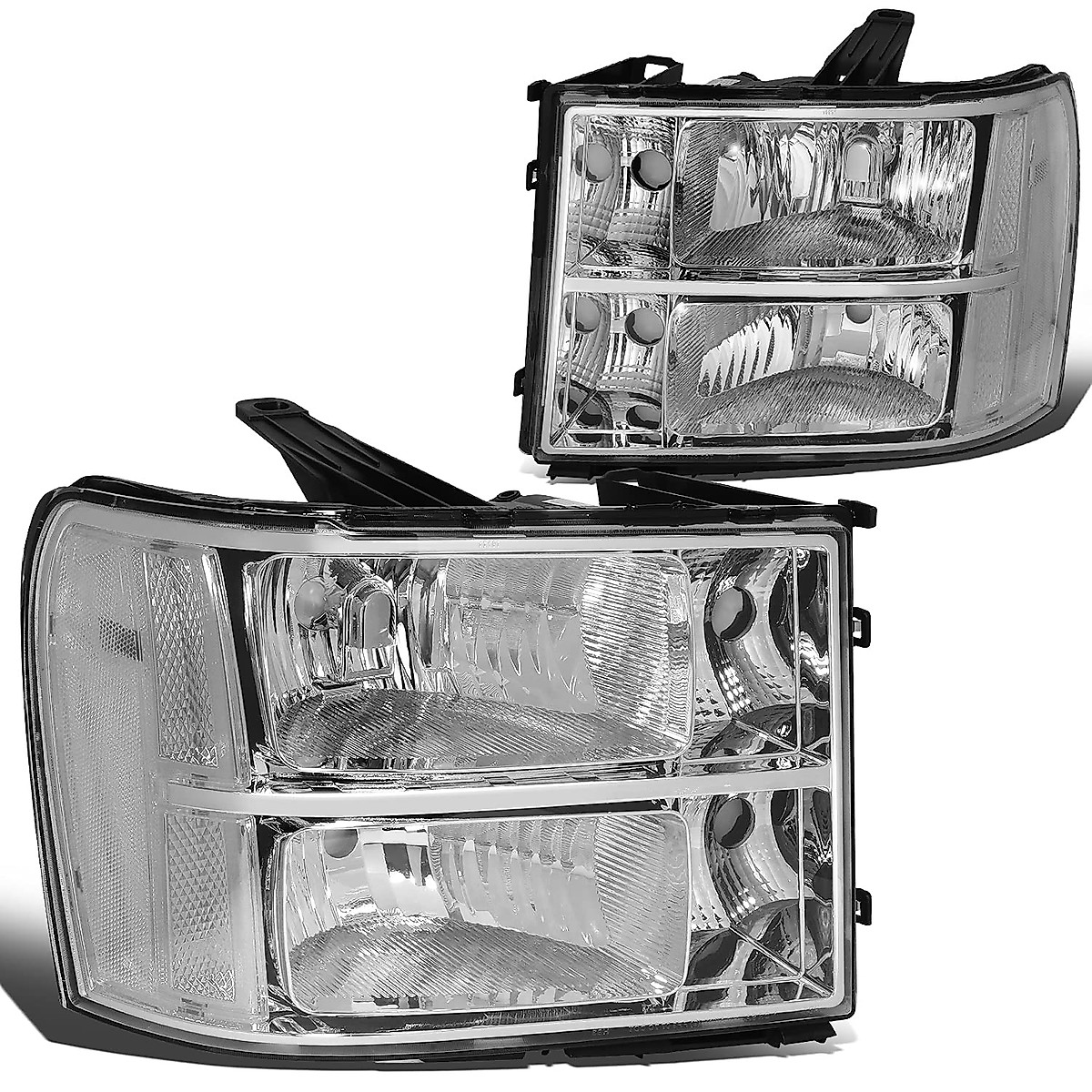 DNA MOTORING HL-OH-GMCSIE07-CH-CL1 Pair of Chrome Housing Headlights Compatible with 07-13 GMC Sierra 1500/07-14 Sierra 2500 HD 3500 HD