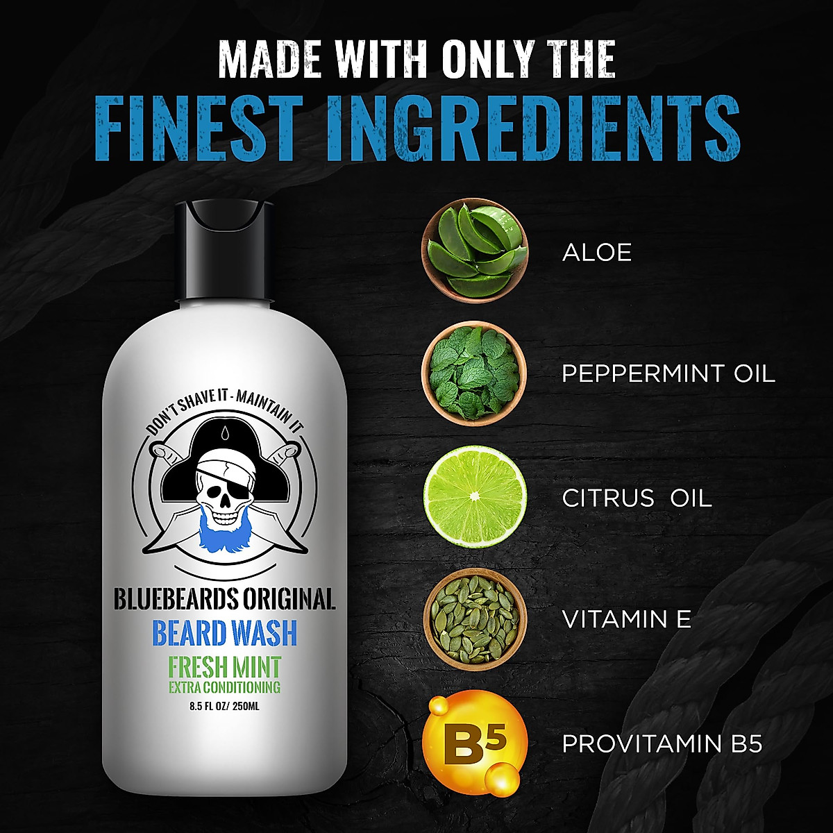Bluebeards Original Fresh Mint Beard Care for Men, 8.5 oz. - Natural Peppermint Oil Formula for Deep Cleansing, Softening, and Conditioning Beard and Skin - Made in USA