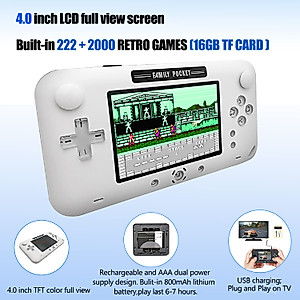 Handheld Games Console Built-in 2000 Classic Games 4 Inch Screen Retro Game Player Electronic Travel Games Support TV and 2 Players for Kids Adults