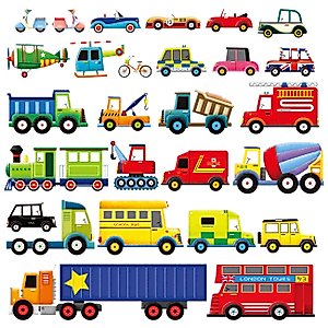 DECOWALL DW-1205 27 Transports Kids Wall Stickers Wall Decals Peel and Stick Removable Wall Stickers for Kids Nursery Bedroom Living Room décor Car