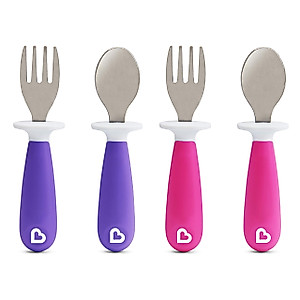 Munchkin Raise 4 Pack Toddler Fork and Spoon, Pink/Purple