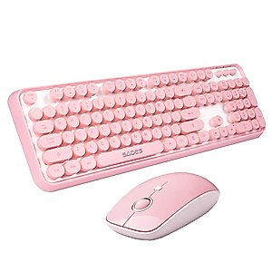 SADES V2020 Pink Wireless Keyboard with Round Keycaps,2.4GHz Dropout-Free Connection,Long Battery Life,Cute Wireless Moues for PC/Laptop/Mac(Pink)