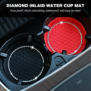 Bittwee 2PCS Bling Car Cup Holder Coaster, Silicone Anti-Slip Insert Drink Cup Mat, Crystal Rhinestone Auto Interior Accessories, 2.75 Inch Universal for Cars, RVs, Trucks and More（Pink/2PCS）