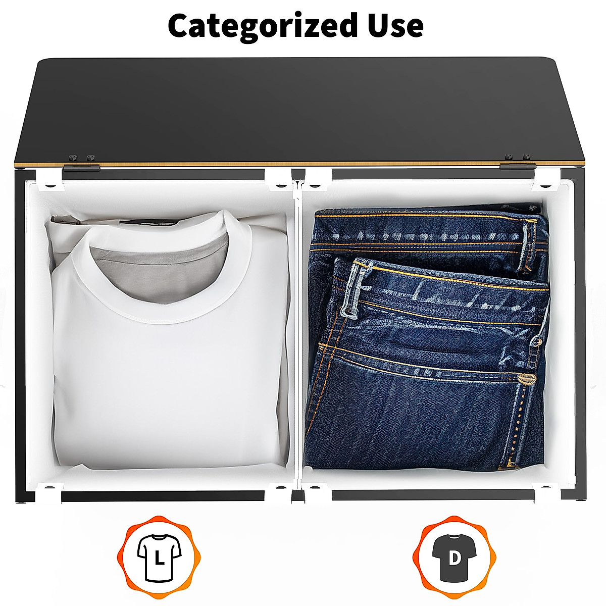 Laundry Hamper with Lid 2 Section, Double Laundry Basket Separation Organizer with Cover, Dirty Clothes Hamper, Large Capacity Iron-Made Laundry Sorter Laundry Room Organization