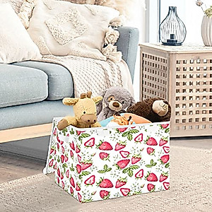 xigua Strawberry Floral Storage Bins with Lids Foldable Large Cube Storage Boxes with Handles for Home Bedroom Closet Office (16.5x12.6x11.8 in)#60