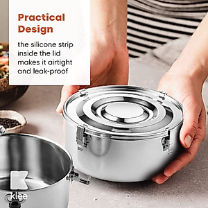 Klee 2 pc Stainless Steel Food Storage Container Set With Lids - Easy Clean, Smell-Proof, Airtight & Leakproof Containers - Large and Extra Large Sizes (50, 67 fl oz) - 304 Stainless Steel