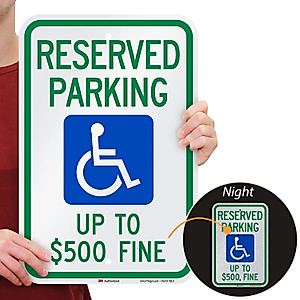 SmartSign "Reserved Parking - Up To $500 Fine" Handicap Parking Sign | 12" x 18" 3M Engineer Grade Reflective Aluminum