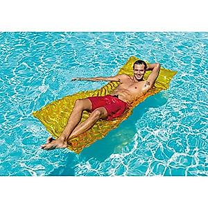 Intex Tote 'N Float Wave Mat Durable Vinyl Floating Inflatable Swimming Pool Lounger with Built-in Pillow Rest, 1 Float, Color Varies