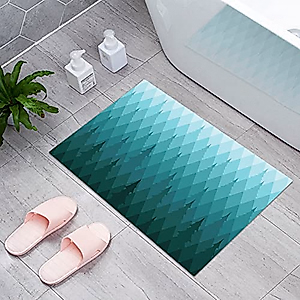Indoor Door Mat Green Gradient Foggy Tree Forest Non Slip Front Door Welcome Rugs, Geometric Triangle Floor Entrance Doormats for Kitchen Bathroom Living Room Entryway