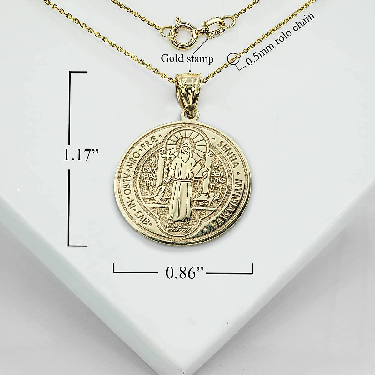 Medalla De San Benito Saint St Benedict 14K Yellow Gold Coin Pendant