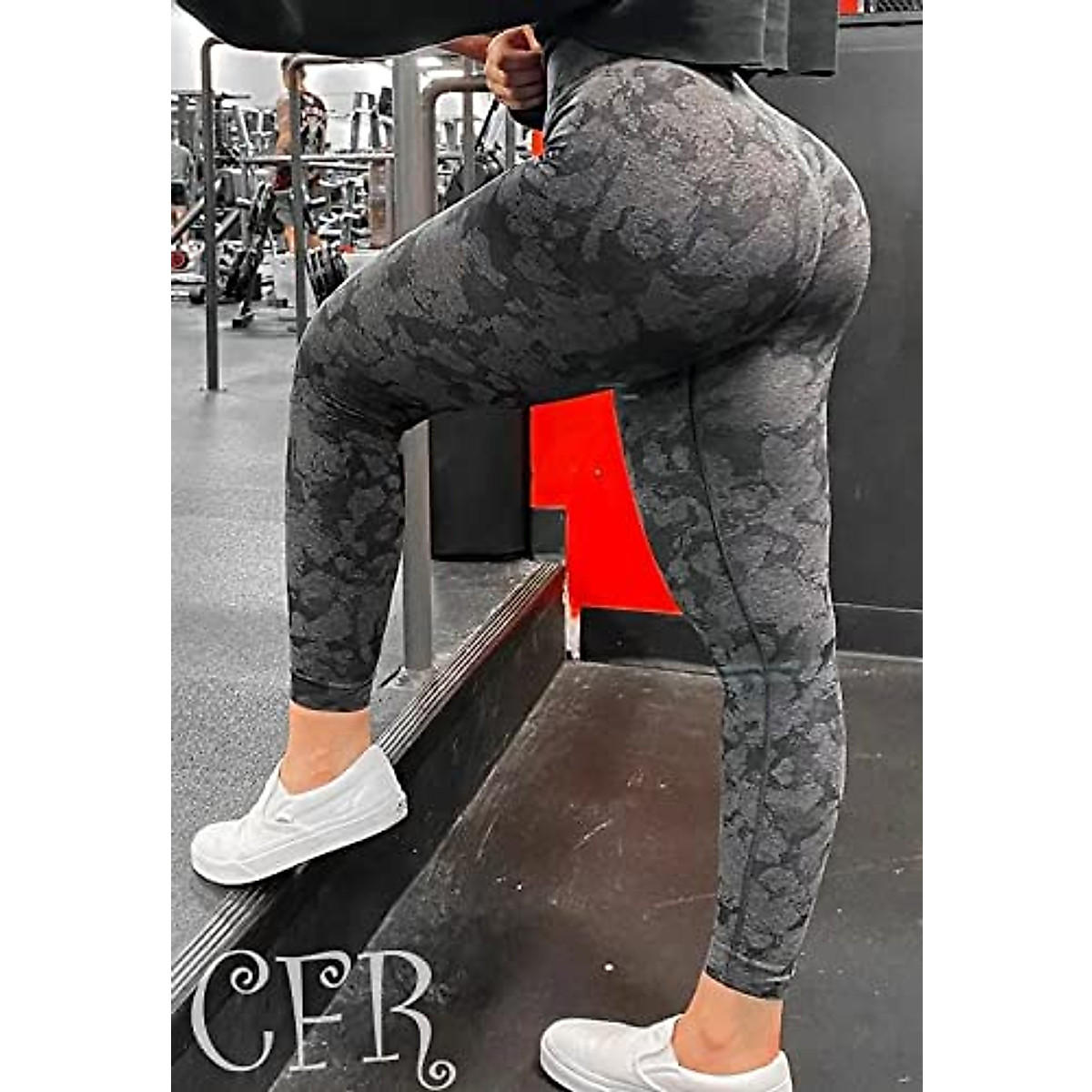 CFR Women's Big Camo Print Seamless Leggings High Waist Workout Stripe Butt Lifting Tummy Control Ruched Yoga Pants Compression Sports Stretch Workout Fitness Gym Exercise Daily Dress Camo Black M