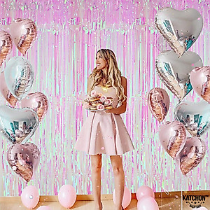 KatchOn, XtraLarge Foil Iridescent Backdrop Curtain - 3.2x8 Feet, Pack of 2 | Pink Tinsel Curtain Backdrop for Iridescent Party Decorations | Iridescent Streamer Backdrop for Pink Party Decorations
