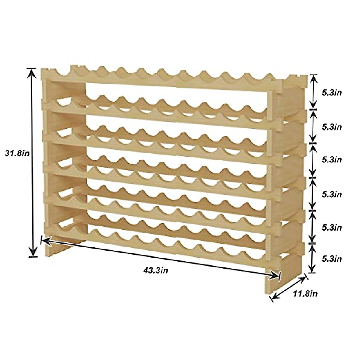 SogesGame Wine Rack,Stackable Modular Wine Rack 60Slots Storage Stand Free Standing Solid Natural Wood Wine Holder, Wobble-Free Display Shelves for Kitchen, Pantry, Wine Cellar, Basement(10 X 6 Rows)