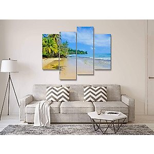 4 Panels Canvas paintings - Paradise Tropical Island Bocas del Toro Island Colon - Wall Art modern Posters Framed Ready to Hang for Home Wall Decor
