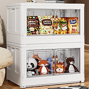 Collapsible Storage Bins,27Gal/108QT Storage Bins with Lids,Plastic Storage Bins for Closet Organizer,2 Packs Folding Storage Box,Stackable Containers for Organizing,Cube Bin with Magnetic Door
