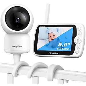 LaView 5" Color LCD Screen Baby Monitor with Mount,1080p HD Baby Monitor with Camera and Audio, Pan-Tilt Baby Camera Monitor,Infrared Night Vision,Two-Way Talk,Lullabies and Room Temperature