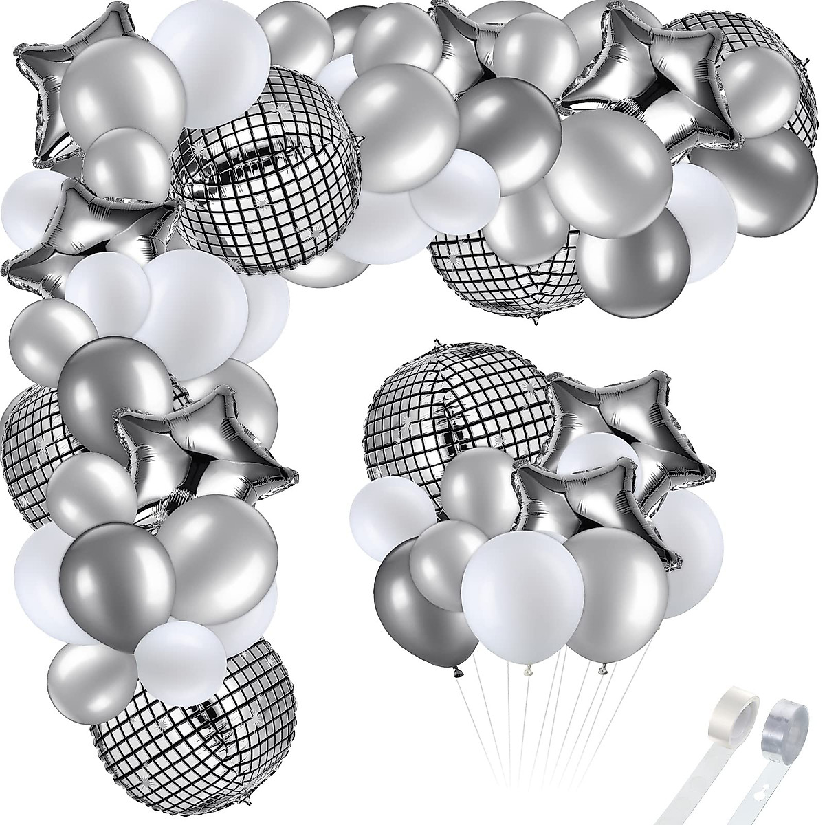 110 Pack 70s Disco Party Balloon Kit & Decorations