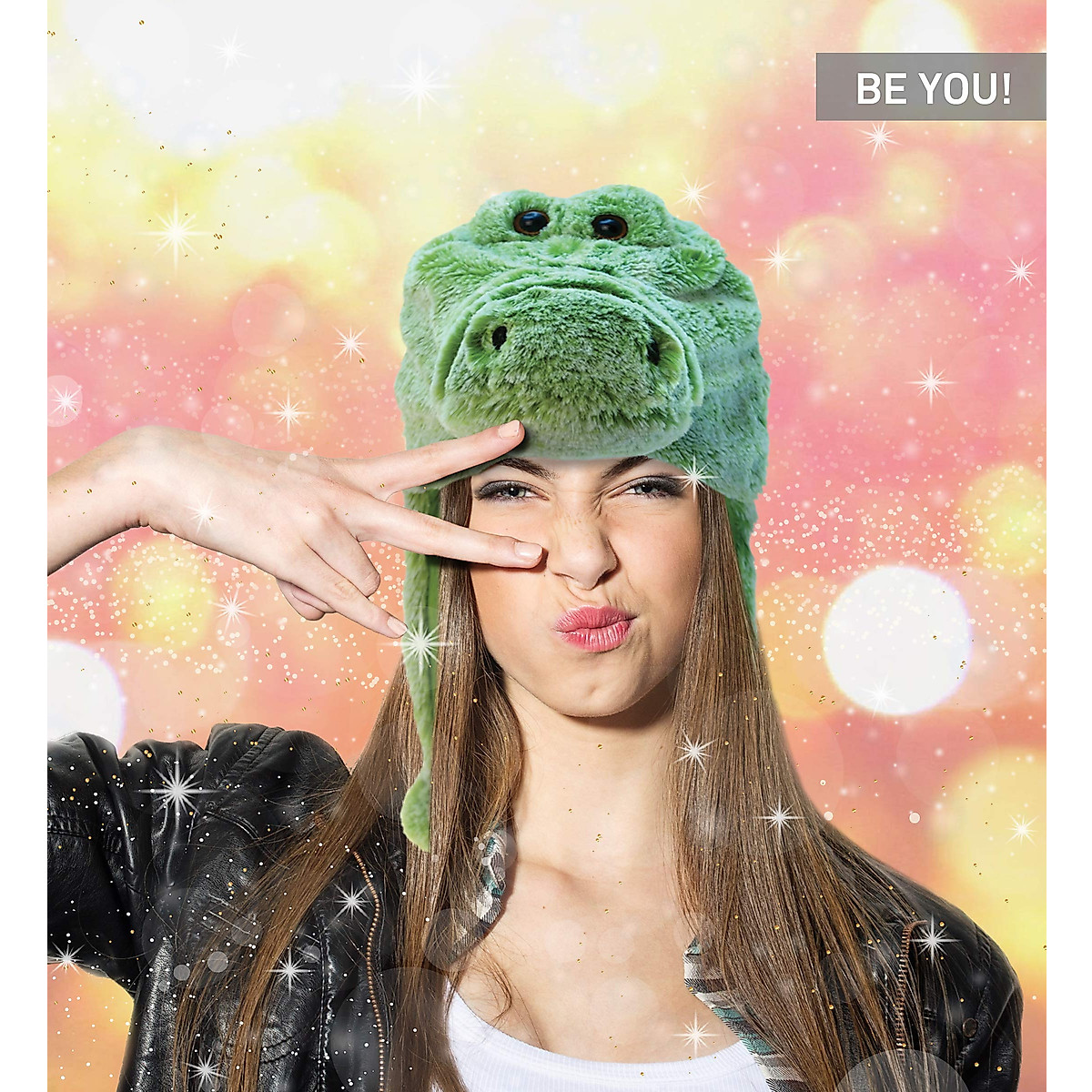 DolliBu Alligator Plush Hat - Soft Stuffed Animal Winter Hat, Novelty Alligator Hat with Cozy Fleece, Warm Fluffy Beanie, Funny Adults and Kids Hat with Ear Flaps For Halloween or Cosplay - One Size