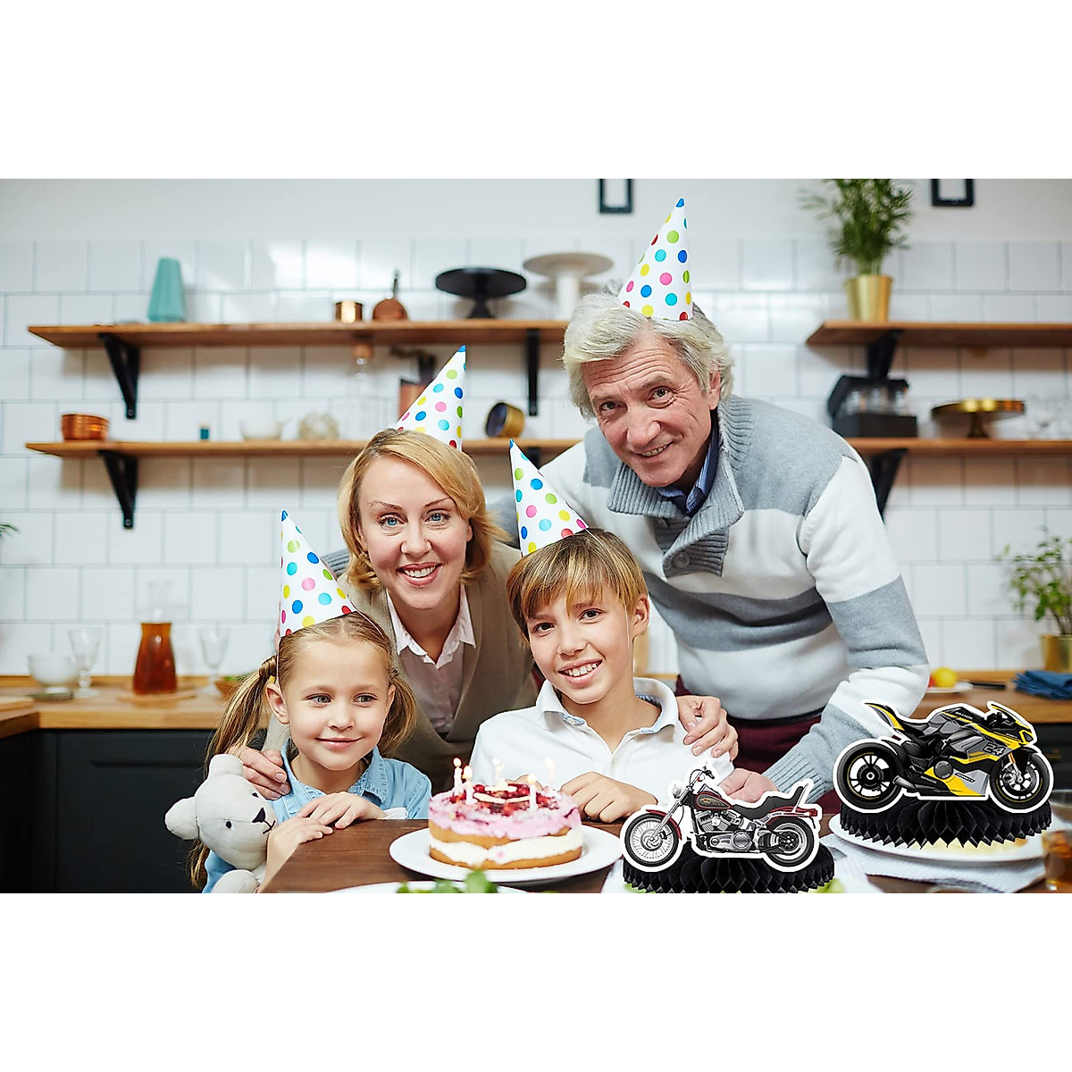 Motorcycle Motorbike Happy Birthday Honeycomb Centerpieces Extreme Soprts Racing Motocross Dirt Bike Theme Decor for Motorcycle Rider Man Boys Teen 1st Birthday Party Baby Shower Supplies Decorations