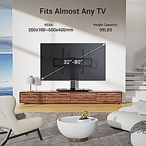 AM alphamount Swivel Universal TV Stand for 32-80 Inch LED/LCD/OLED TVs Tabletop TV Base Holds up to 99lbs Height Adjustable TV Mount with Tempered Glass Base Max VESA 600X400mm- APTVS08