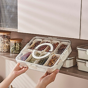 Fumitt Snack Box Container, Divided Serving Tray with Lid and Handle, Portable Snack Organizer for Adults Veggie Tray Charcuterie Boxes Fruit Tray Candy (2.4L 8 Compartments)